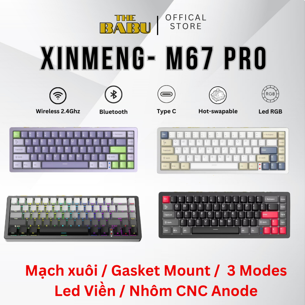[HÀNG SẴN] Bàn phím cơ XM - M67 3 Mode (Mạch xuôi / Nhôm CNC / Gasket Mount / Hotswap / RGB ...