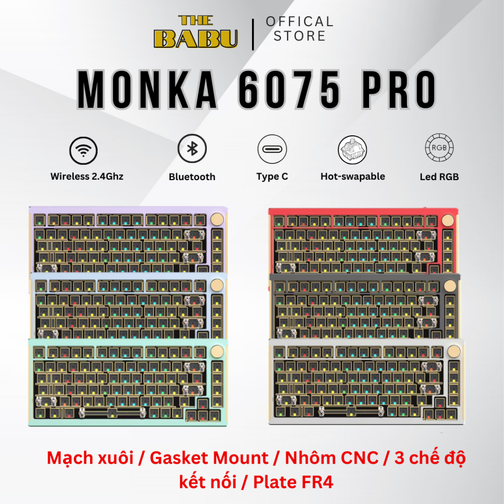 [HÀNG SẴN] KIT bàn phím cơ MONKA 6075 PRO (Mạch xuôi / Nhôm CNC ...
