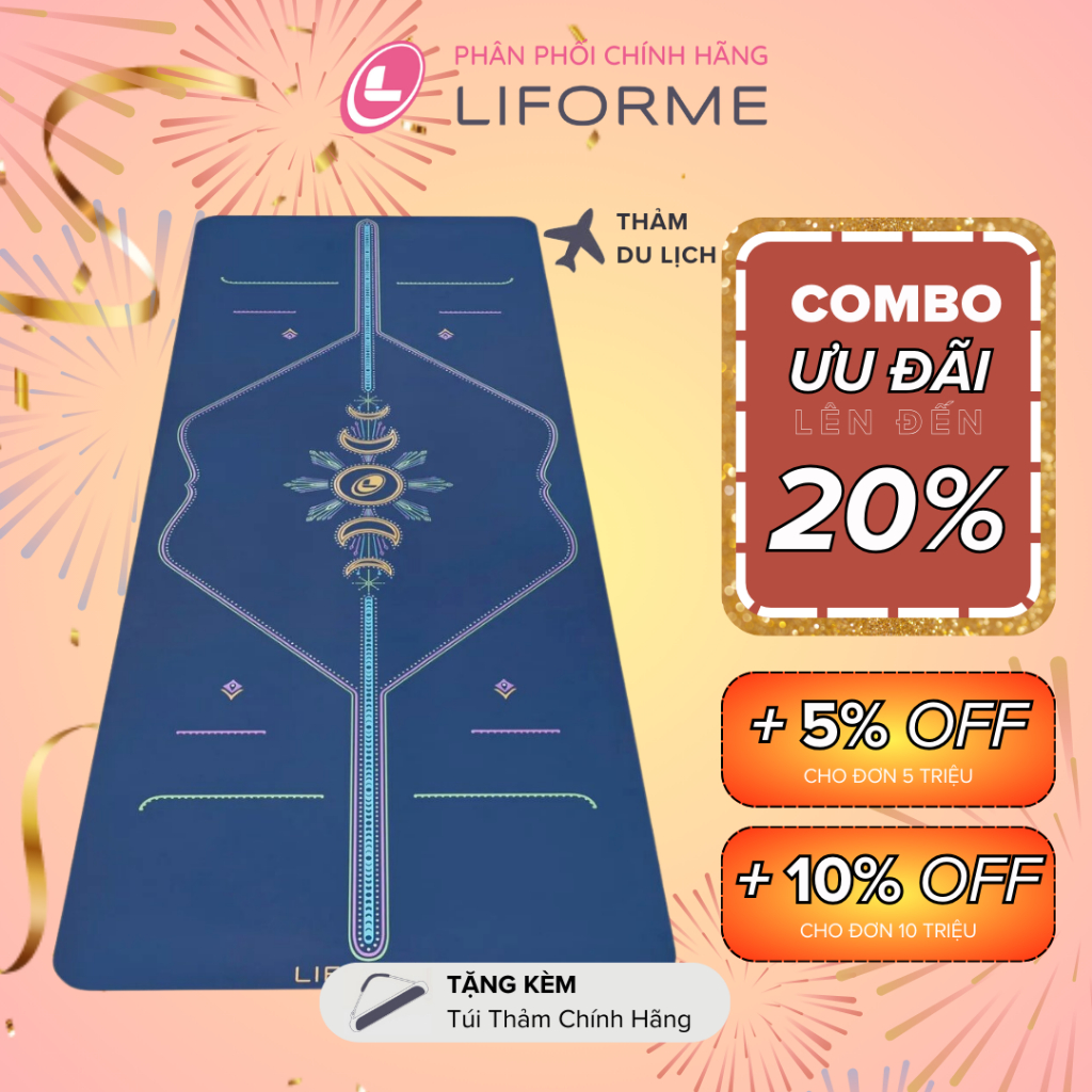Thảm tập yoga du lịch Liforme Cosmic Moon 2mm - Dusk Blue | Shopee Việt Nam