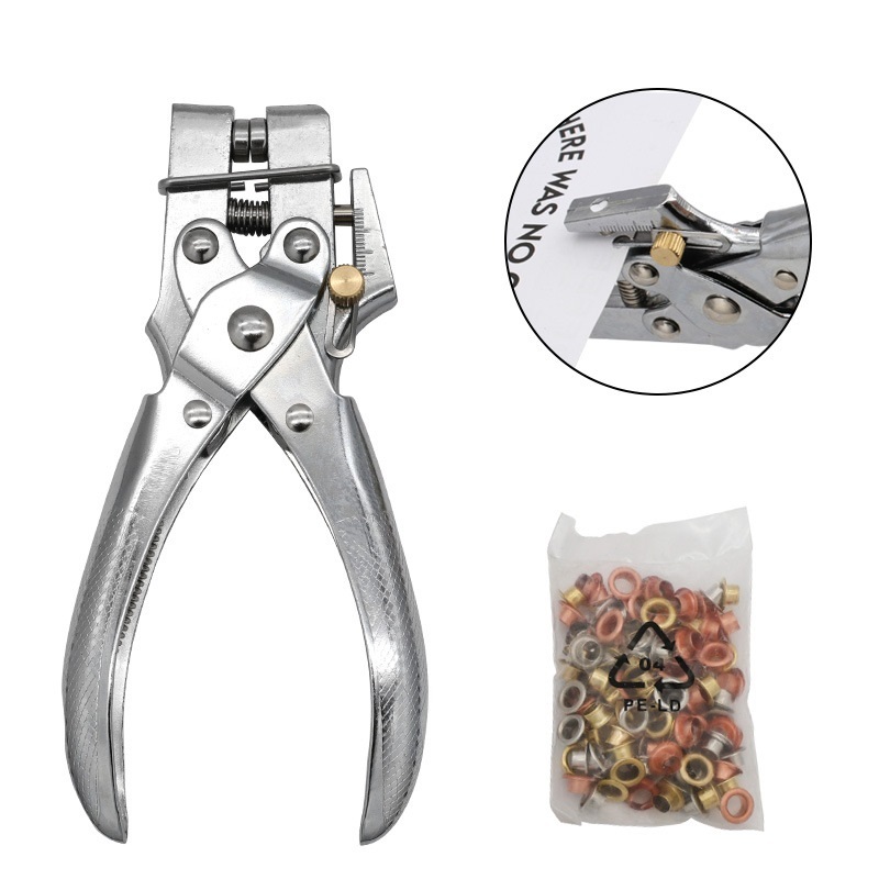 Kìm bấm lỗ khoen giày, da, giấy, túi xách có lò xo, điều chỉnh độ sâu lỗ bấm( kèm khoen ...