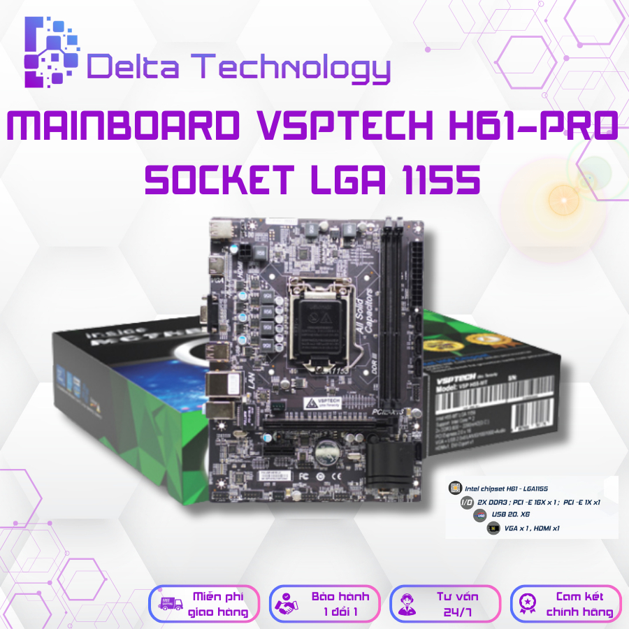 Bo Mạch Chủ, Mainboard VSPTECH H61-PRO, Socket LGA 1155, 2 Khe Ram, Cam Kết Hàng Chính Hãng, Bảo ...