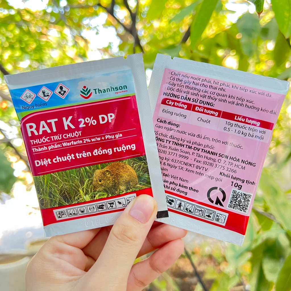 Sản phẩm trừ chuột RAT K 2% DP (Gói 10 gram) Thanh Sơn diệt chuột ...
