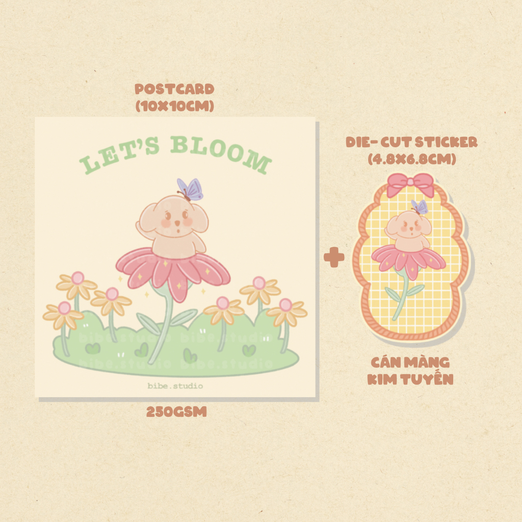 bibe | Beechoo Let's Bloom Postcard & Die-cut Sticker | Hình Dán Trang ...