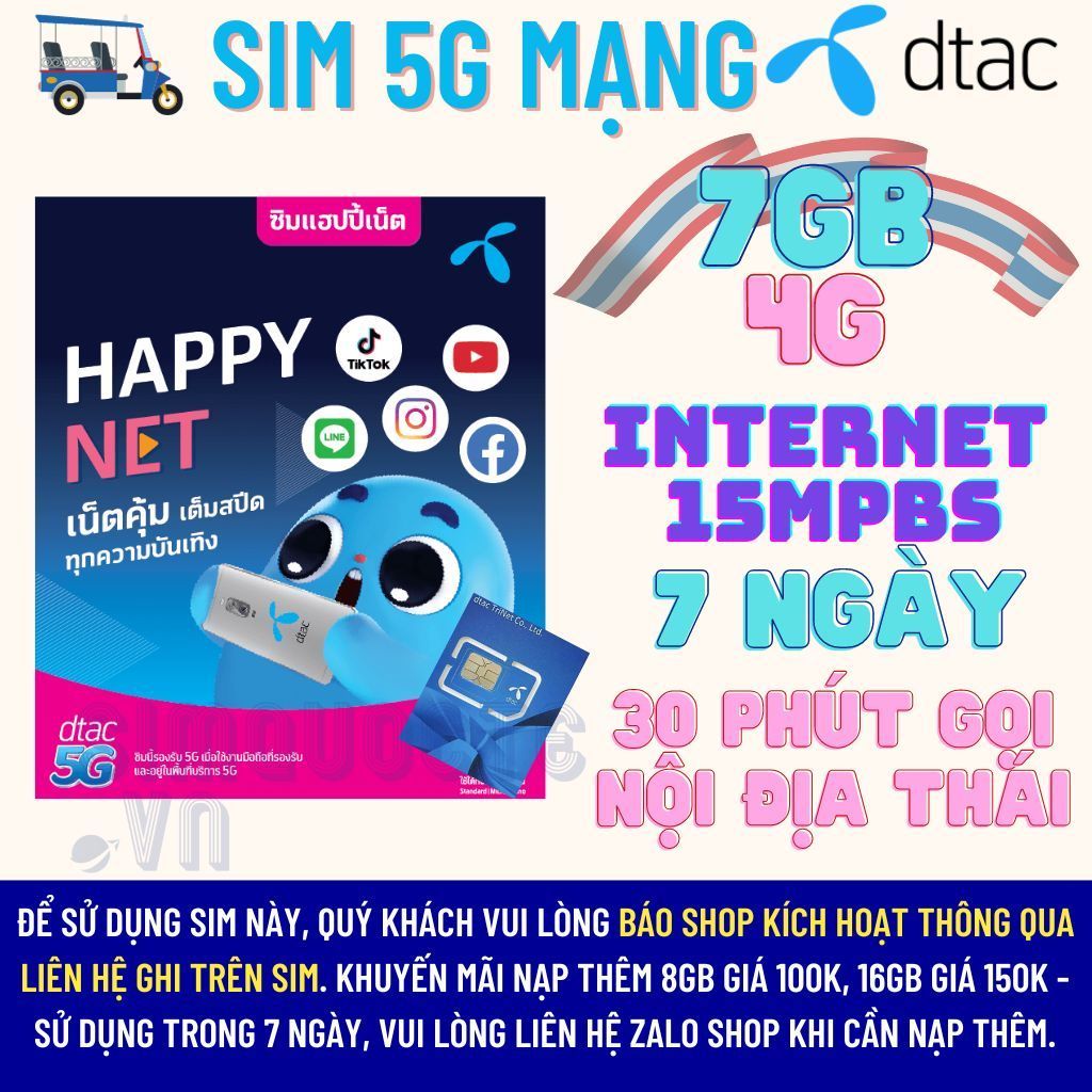SIM DU LỊCH THÁI LAN TỐC ĐỘ CAO 5GB/10GB/30GB DÙNG TRONG 5 NGÀY HOẶC 7 ...