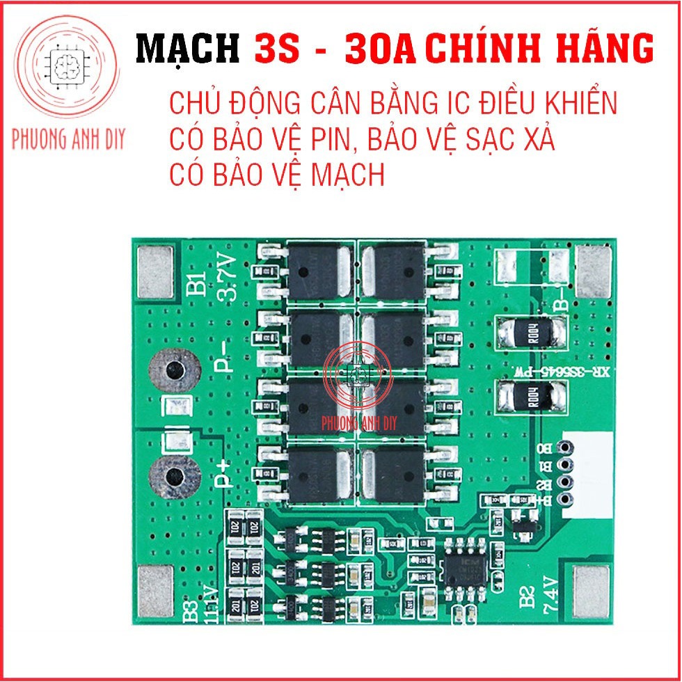 Mạch 3S 30A 12V, có cân bằng, có IC điều khiển, bảo vệ sạc xả, bảo vệ ...
