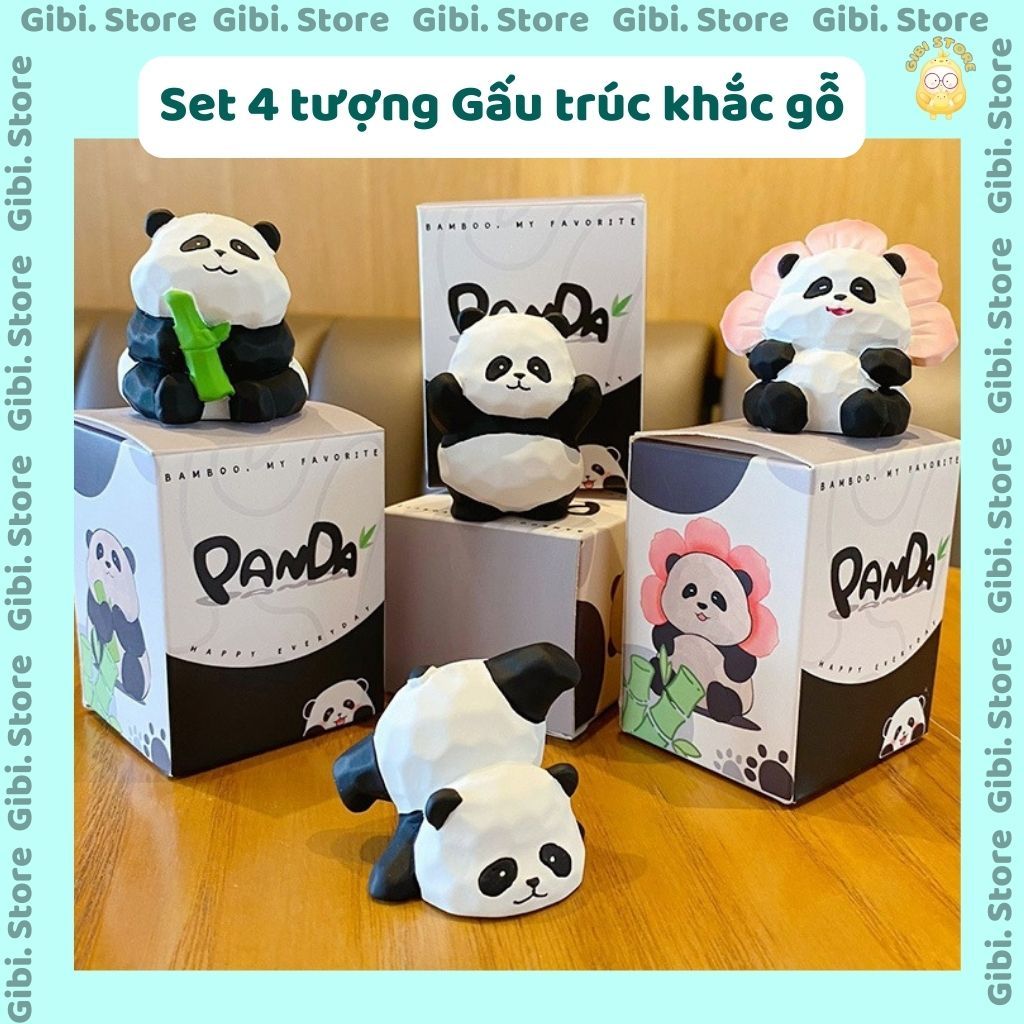 SET MÔ HÌNH GẤU TRÚC KHẮC GỖ GIBI STORE chất liệu PVC siêu dễ thương ...