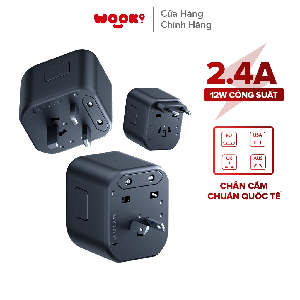 Củ sạc đa quốc gia VIVAN VPS-T002A/ VPS-T001A Đen - 2.4A công suất 12W ...
