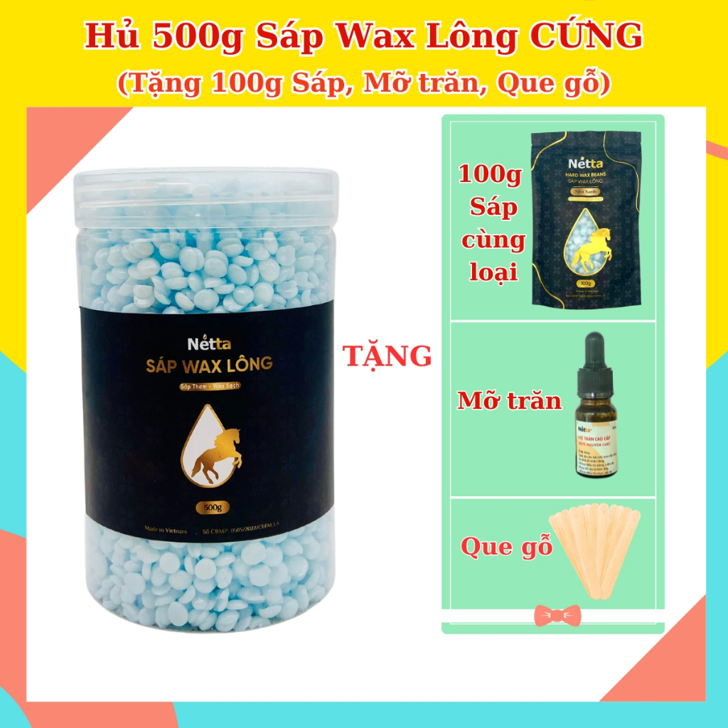 HỦ 500G Sáp wax LÔNG CỨNG, chuyên dùng wax nách, râu nam, bi - Tặng kèm ...