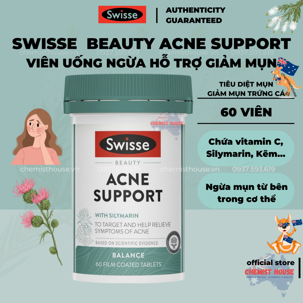 Viên Uống Ngừa Giảm Mụn Úc - Swisse Beauty Acne Support 60 Tablets Phục ...