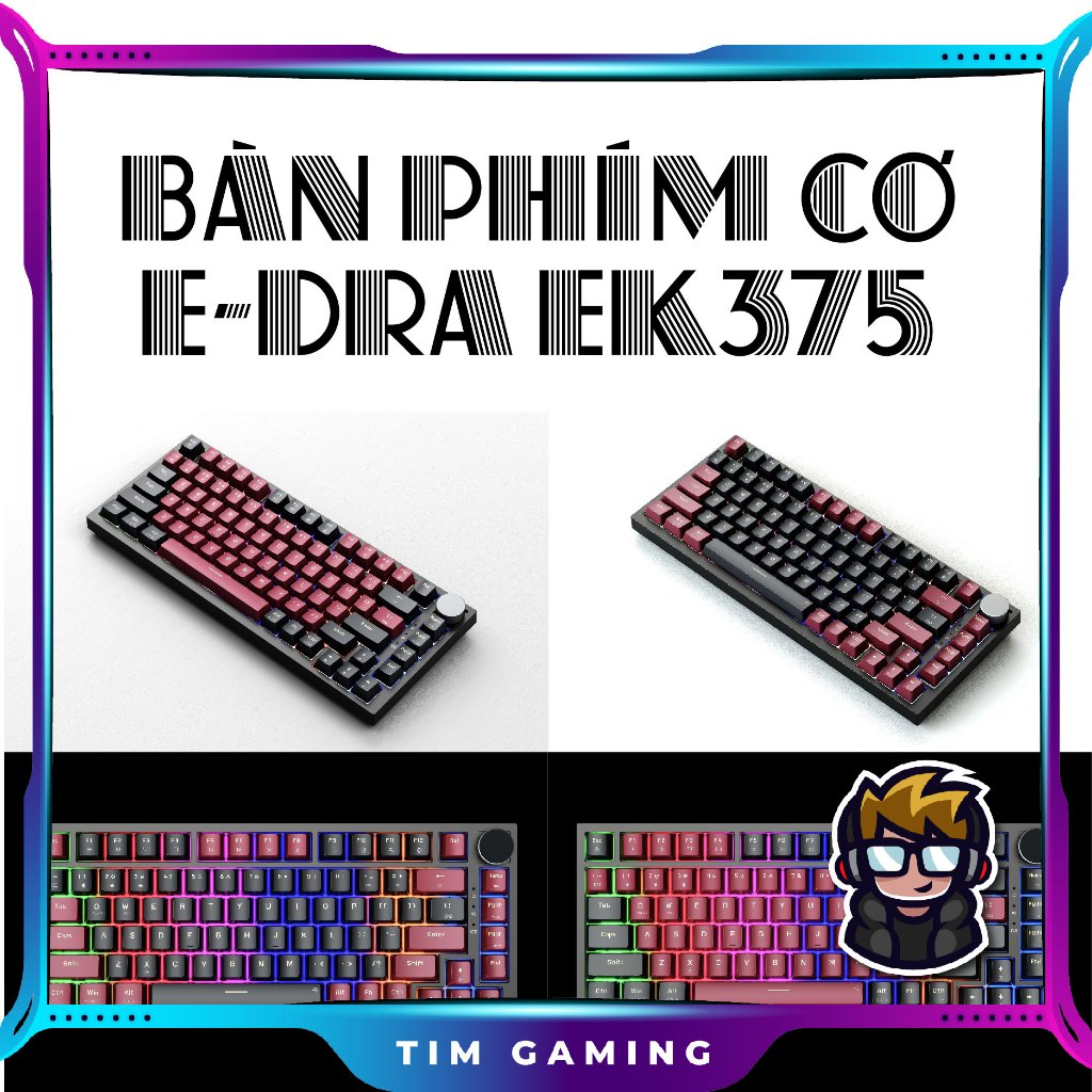 Bàn phím chơi game cơ E-DRA EK375 - Alpha / Beta (Black + Red) | Shopee ...