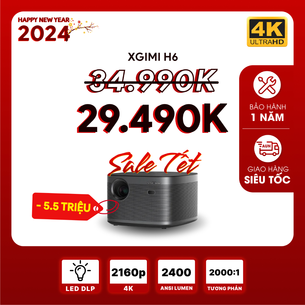 Máy chiếu XGIMI H6 4K - Máy chiếu thông minh chuẩn độ phân giải thực 4K, độ sáng 2400 ANSI ...
