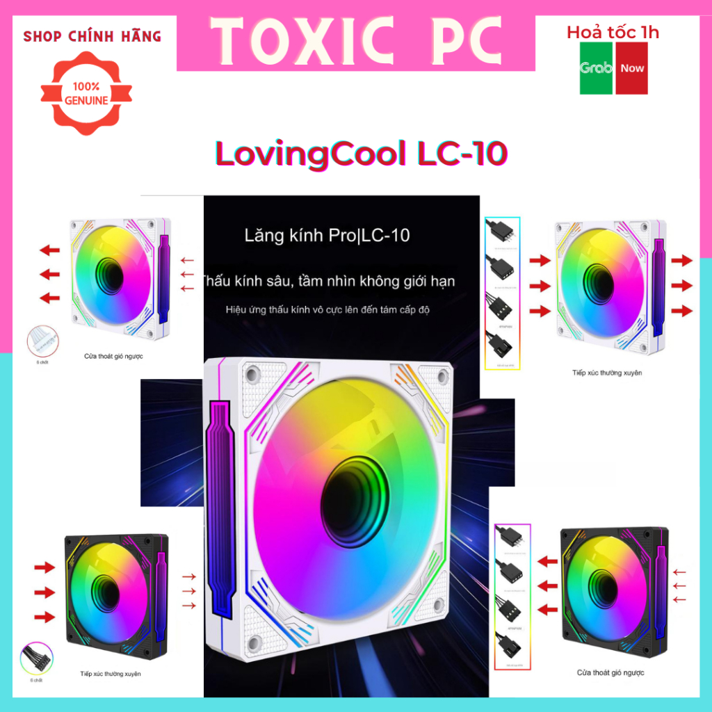 Quạt tản nhiệt, Fan Led ARGB RGB vô cực - Phiên bản gió thổi xuôi và thổi ngược LovingCool LC-10 ...