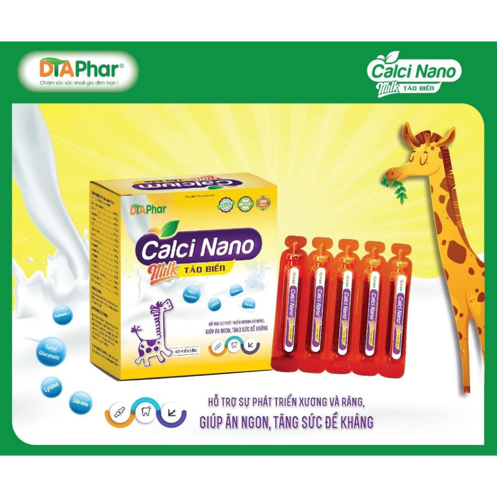 Dung dịch uống bổ sung canxi Calci Nano Milk Tảo Biển hộp 20 ống | Shopee Việt Nam