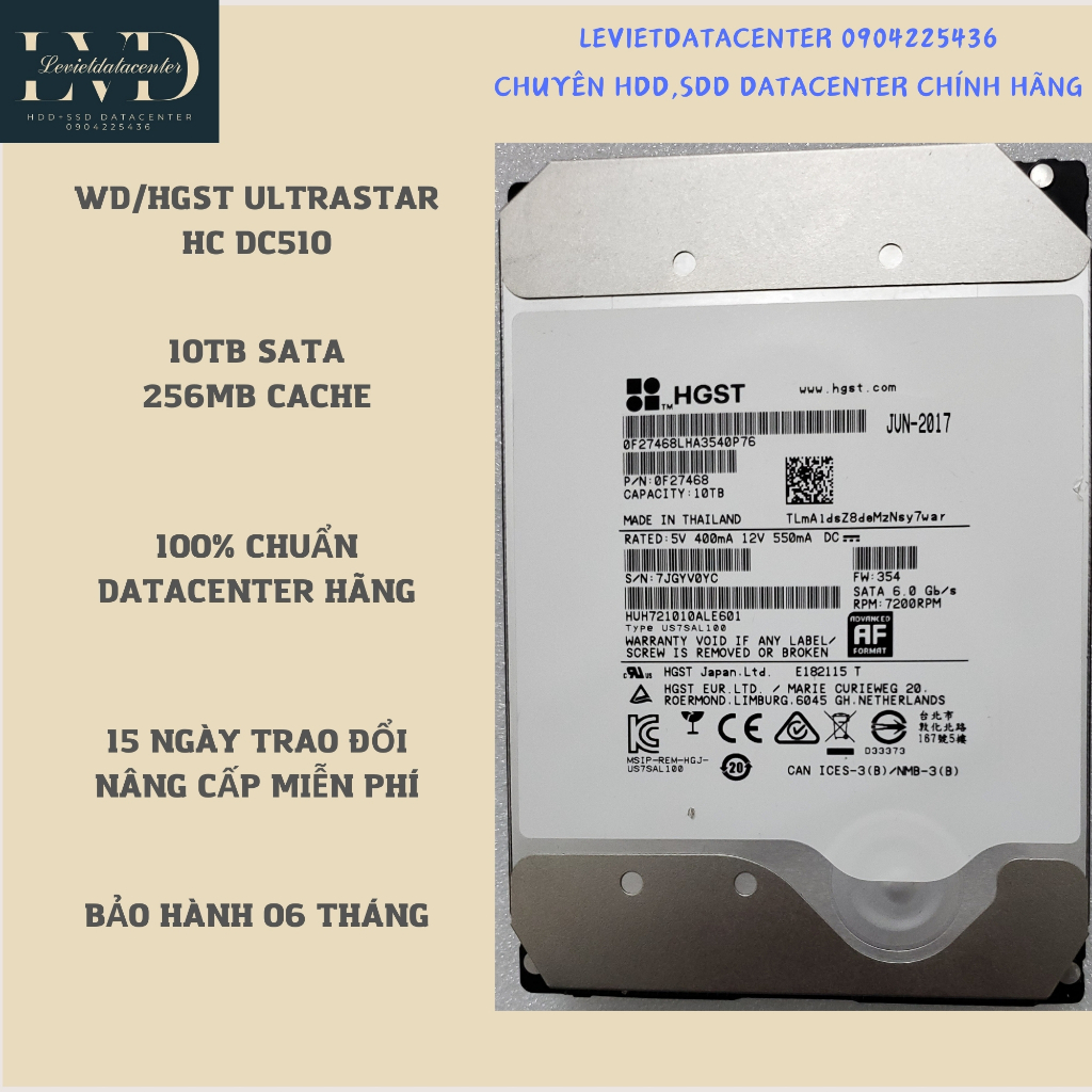 HDD ổ cứng datacenter 3.5 inch 10TB sata HGST/WD ultra star DC510 ...