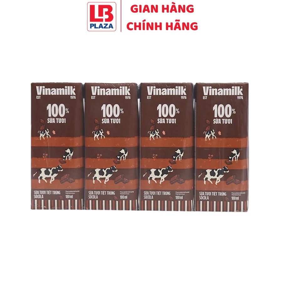 Lốc Sữa Vinamilk 100% 180ml socola | Shopee Việt Nam