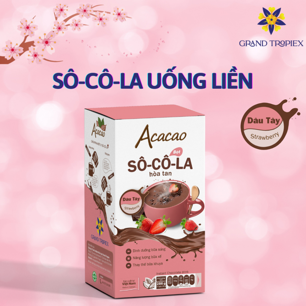 [Vị dâu tây] Bột socola Acacao hòa tan uống liền rất tiện lợi, giúp nạp ...