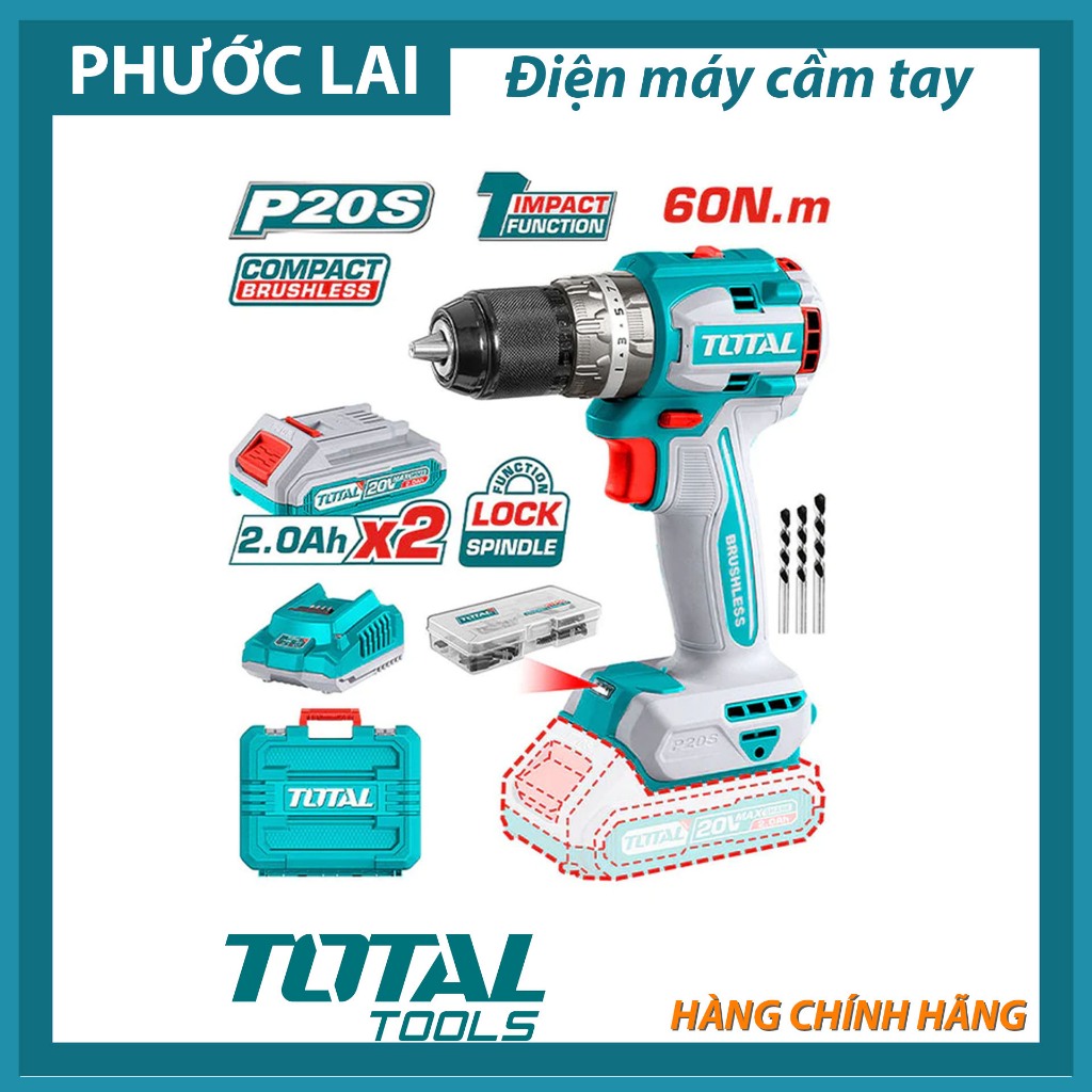 Máy khoan búa không chổi than dùng pin Lithium-Ion 20V (Chính Hãng) TOTAL TIDLI20602 | Shopee ...
