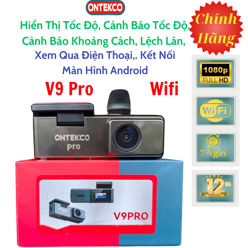 Cam Hành Trình Ontekco V9 Pro. Kết nối màn hình androi. xem qua điện thoại, Hiển thị tốc độ. Bảo ...