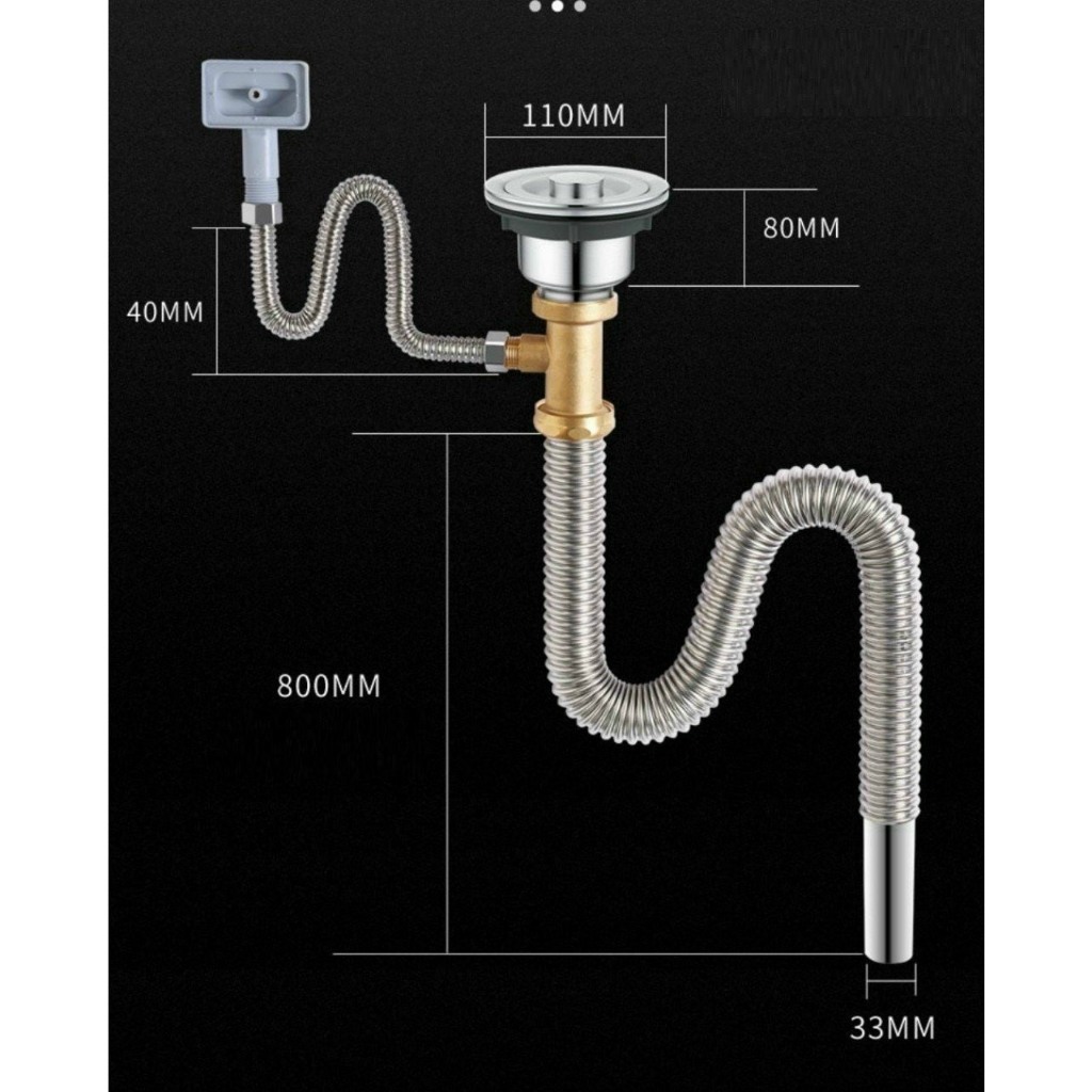 Bộ thoát nước Inox bồn rửa chén 1 hộc, xiphong chậu rửa chén inox chống ...