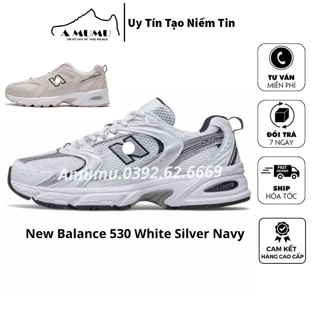 Giày nb 530 Màu Trắng Bạc, NB 530 màu xám kem, hàng chuẩn cao cấp Trung ...