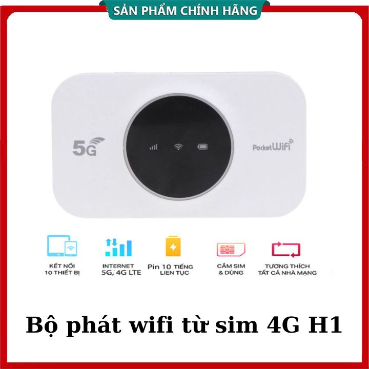 Bộ Phát Wifi 4G, 5G LTE Từ Sim Mạng Dùng Pin H1 - Tốc Độ 300Mbps - Nhỏ Gọn Dễ Bỏ Túi, Phù Hợp ...