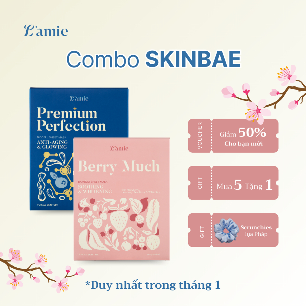 Combo Skinbae Gồm 1 Hộp Mặt Nạ Dưỡng Trắng Berry Much & 1 Hộp Mặt Nạ ...