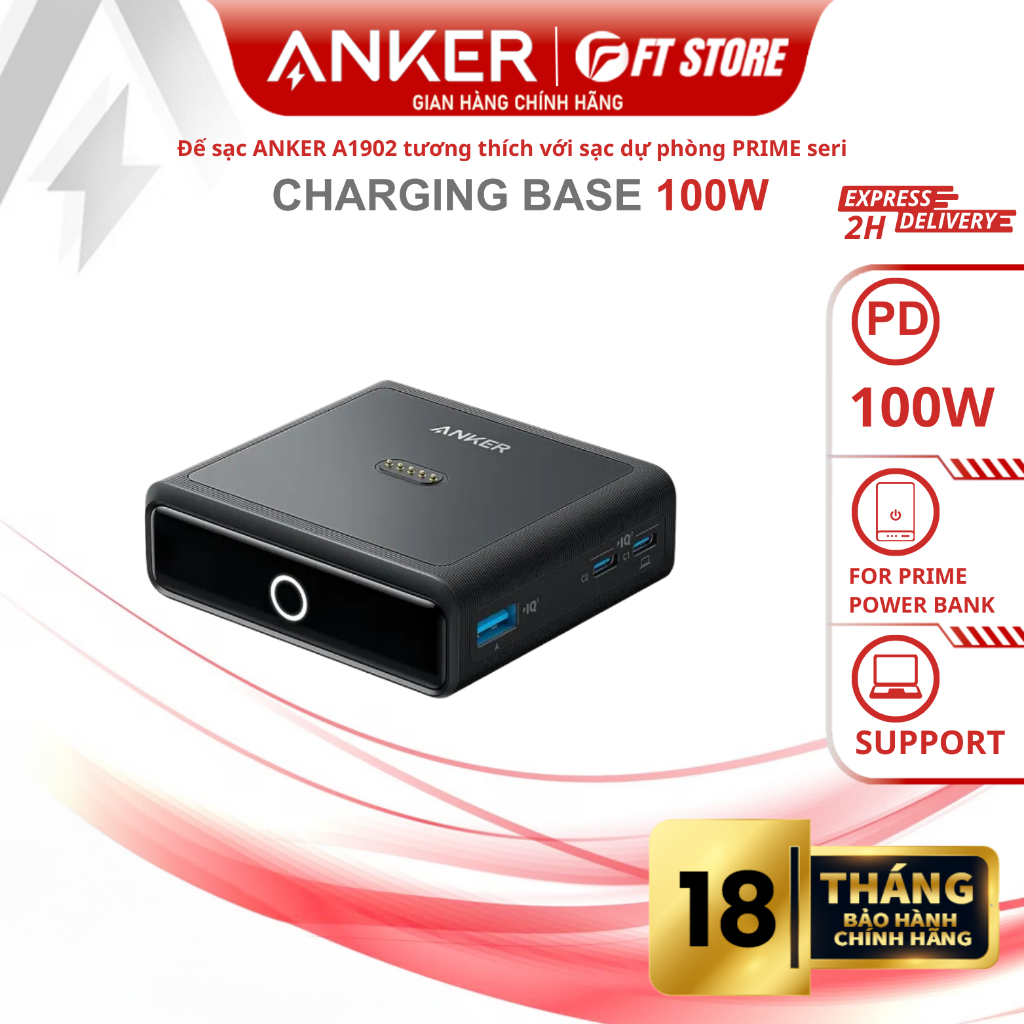 Đế sạc Anker Pogo A1902 sạc nhanh 100W 4 cổng tương thích Anker Prime ...