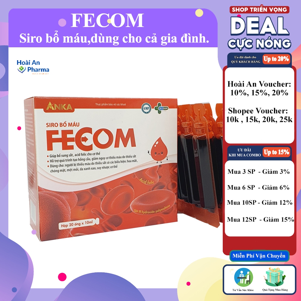 Siro, sắt nước cho bà bầu và trẻ em FECOM GOLD, Hộp 20 ống x 10ml | Shopee Việt Nam