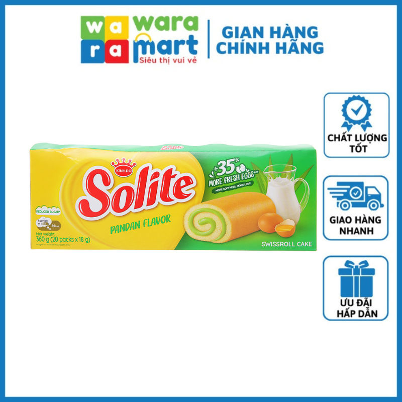 1 hộp Bánh Cuộn Solite Swissroll Lá Dứa 360g Thơm Ngon (20 gói x 18g ...