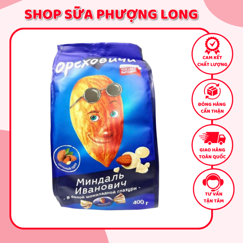 Kẹo Socola Trắng Bọc Hạnh Nhân Nga Ivan OPEXOBUYU Gói 400g - White ...