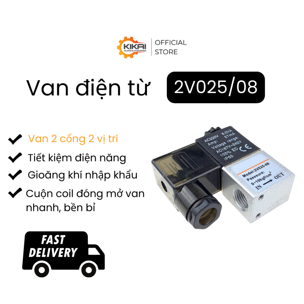 Van điện từ 2/2 2V025-08/ 24VDC/ 220VAC điều khiển khí, nước tốc độ ...