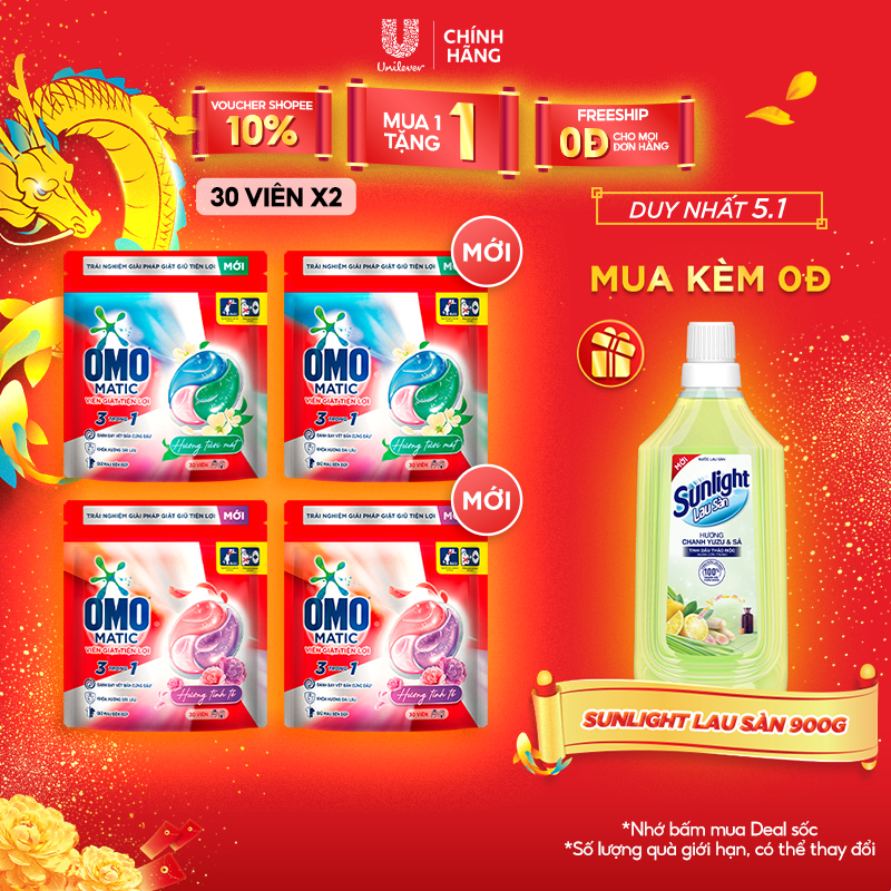 Combo 2 túi viên giặt tiện lợi OMO 3 trong 1 (30 viên/túi) | Shopee Việt Nam