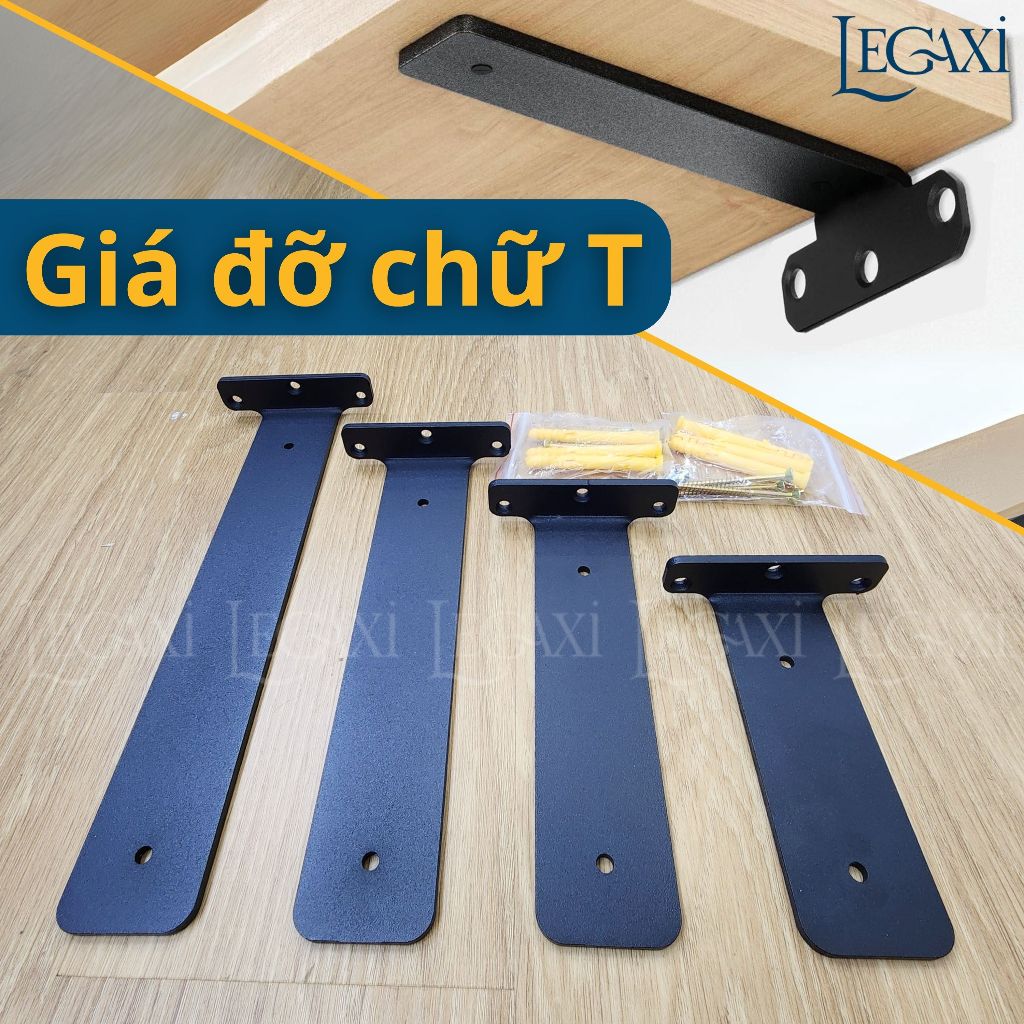 Bộ 2 Giá đỡ Kệ Chữ T Dày 5mm Pát Sắt đỡ Kệ Gỗ Ke Treo Tủ Tường Decor