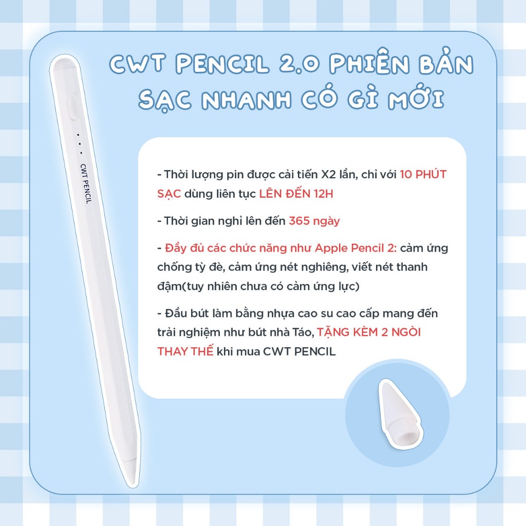 [IN TÊN MIỄN PHÍ] Bút cảm ứng CHILL WITH TATTY CWT pencil V hỗ trợ cảm ứng chống tì đè, sạc ...