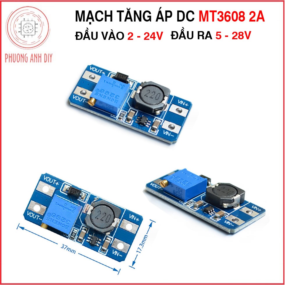 Mạch tăng áp mini MT3608 2A DC vào 2-24V điều chỉnh ra 5-28V , Module ...