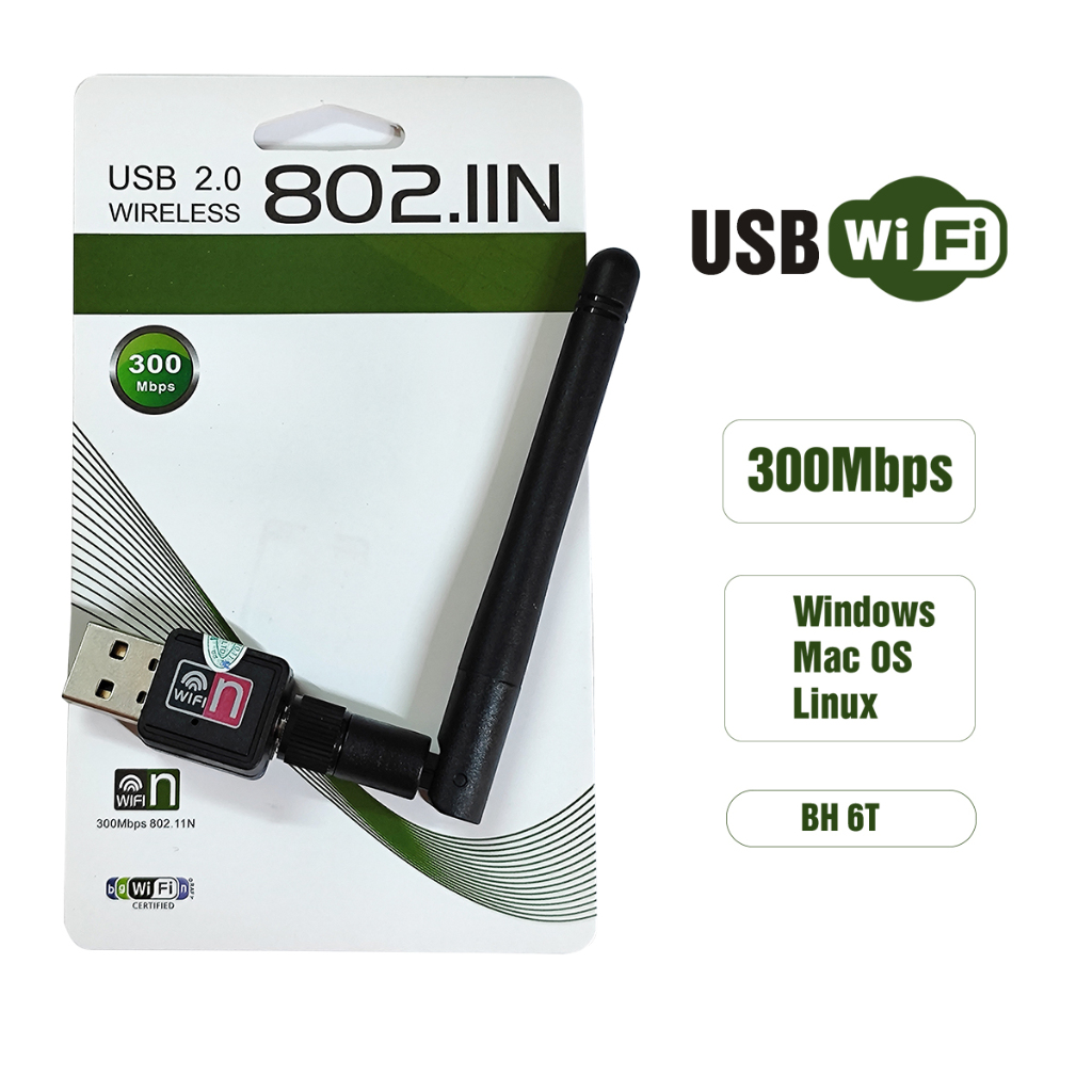 Usb thu wifi có ăng ten, tốc độ lên đến 300Mbps chuẩn 802.11n, thu sóng trong phạm vi 70-250m ...