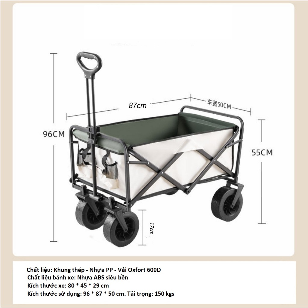 Xe kéo dã ngoại xe đẩy bánh 8inch gấp gọn du lịch ĐA NĂNG - xe kéo cắm ...
