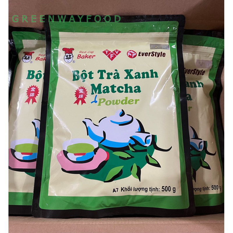Bột trà xanh Matcha Đài Loan mũ đỏ chính hãng EverStyle túi 500g ...