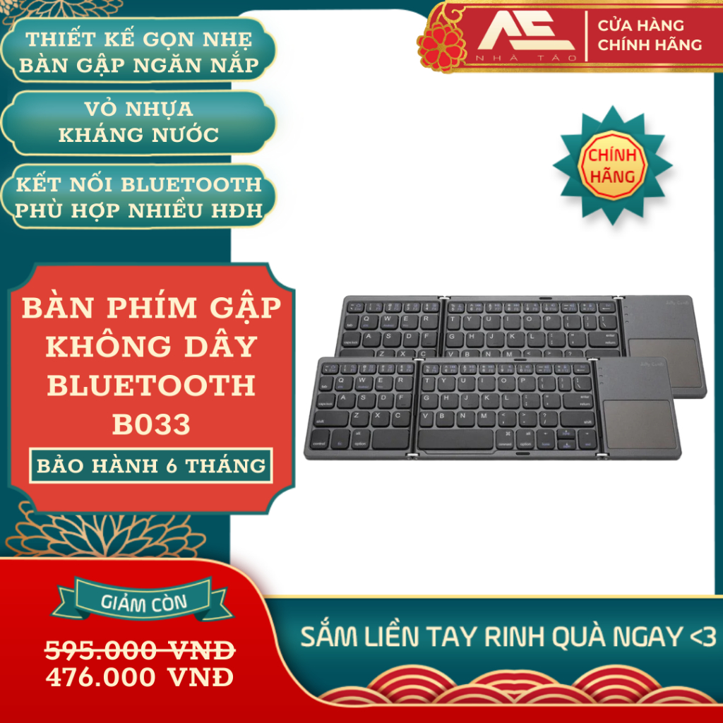 Bàn Phím Gập Không Dây Bluetooth B033 Ultra Slim - Tương Thích Điện Thoại, Máy Tính Bảng ...