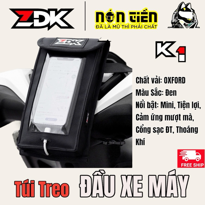 Túi Treo đầu xe Mini ZDK K1 bản nâng cấp Chính Hãng, ngăn chứa điện thoại cảm ứng tiện lợi chạy ...