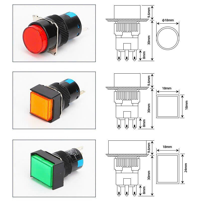 nút ấn phi 16- nút ấn có đèn phi 16 tròn - vuông - chữ nhật | Shopee ...