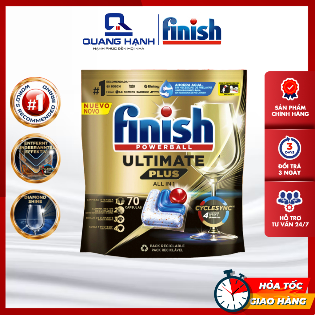 Viên rửa chén bát FINISH ULTIMATE PLUS ALL IN ONE 70 viên dành cho máy rửa bát | Shopee Việt Nam