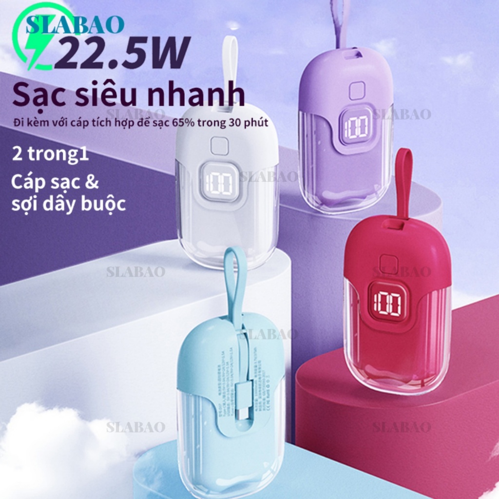 Pin sạc dự phòng 10000mAh, Sạc siêu nhanh PD22.5W, 2 trong1 Tặng kèm cáp sạc, thích hợp cho ...