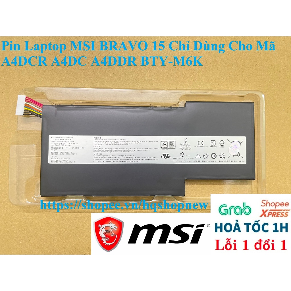 ⚡️ Pin Laptop MSI BRAVO 15 Chỉ Dùng Cho Mã A4DCR A4DC A4DDR BTY-M6K ...