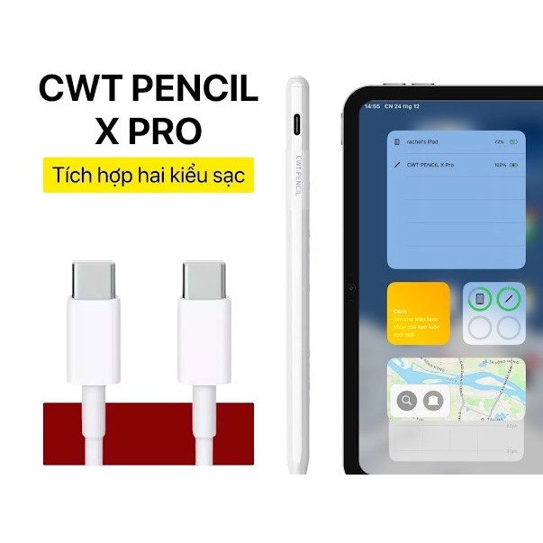 [TẶNG BỘ APP 800K] Bút cảm ứng CWT Pencil X PRO hỗ trợ sạc không dây, ngòi kim loại, custom tên ...
