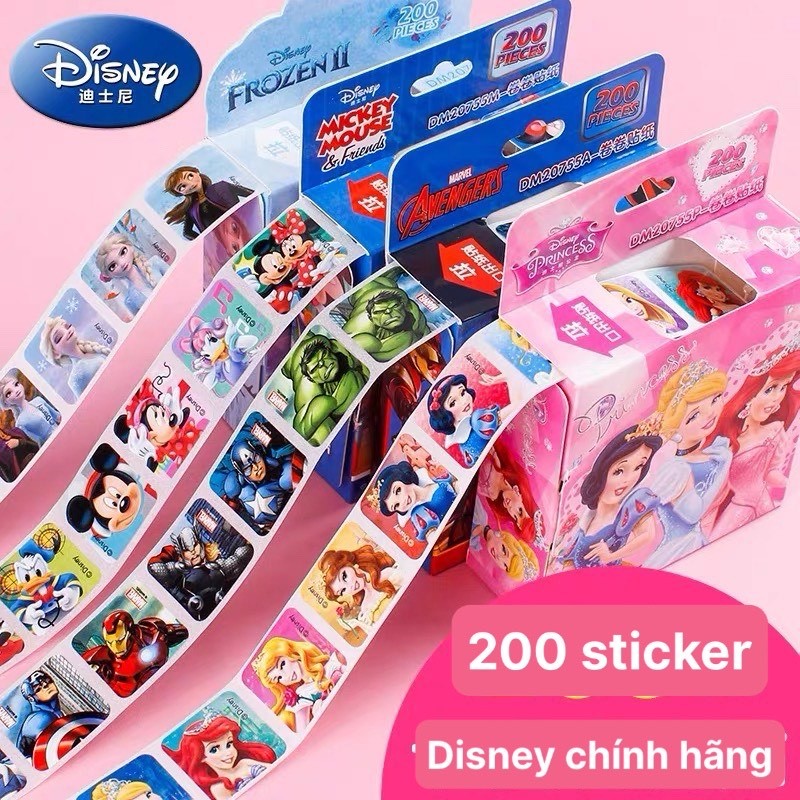 Hộp sticker hãng Disney, Cuộn 200 sticker hoạ tiết công chúa disney ...