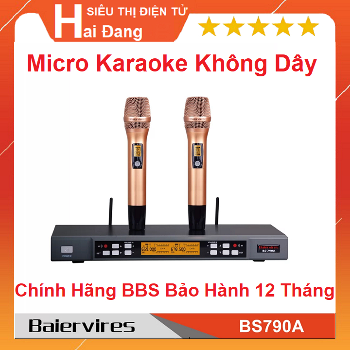 Micro Không Dây, Bộ 2 Mic, Baiervires BS790A, Wireless UHF Hát Karaoke Chuyên Nghiệp Cao Cấp ...