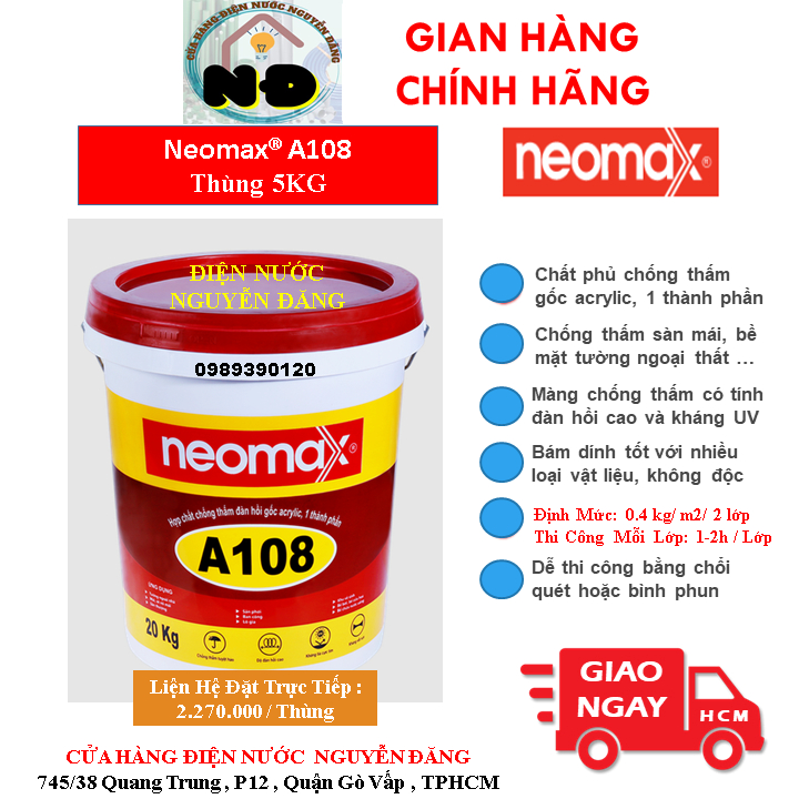 [Hỏa Tốc] Thùng 20Kg Sơn Chống Thấm Neomax® A108 Gốc Nhựa Acrylic Cho Tường,Sàn Mái Bê Tông,Sân ...