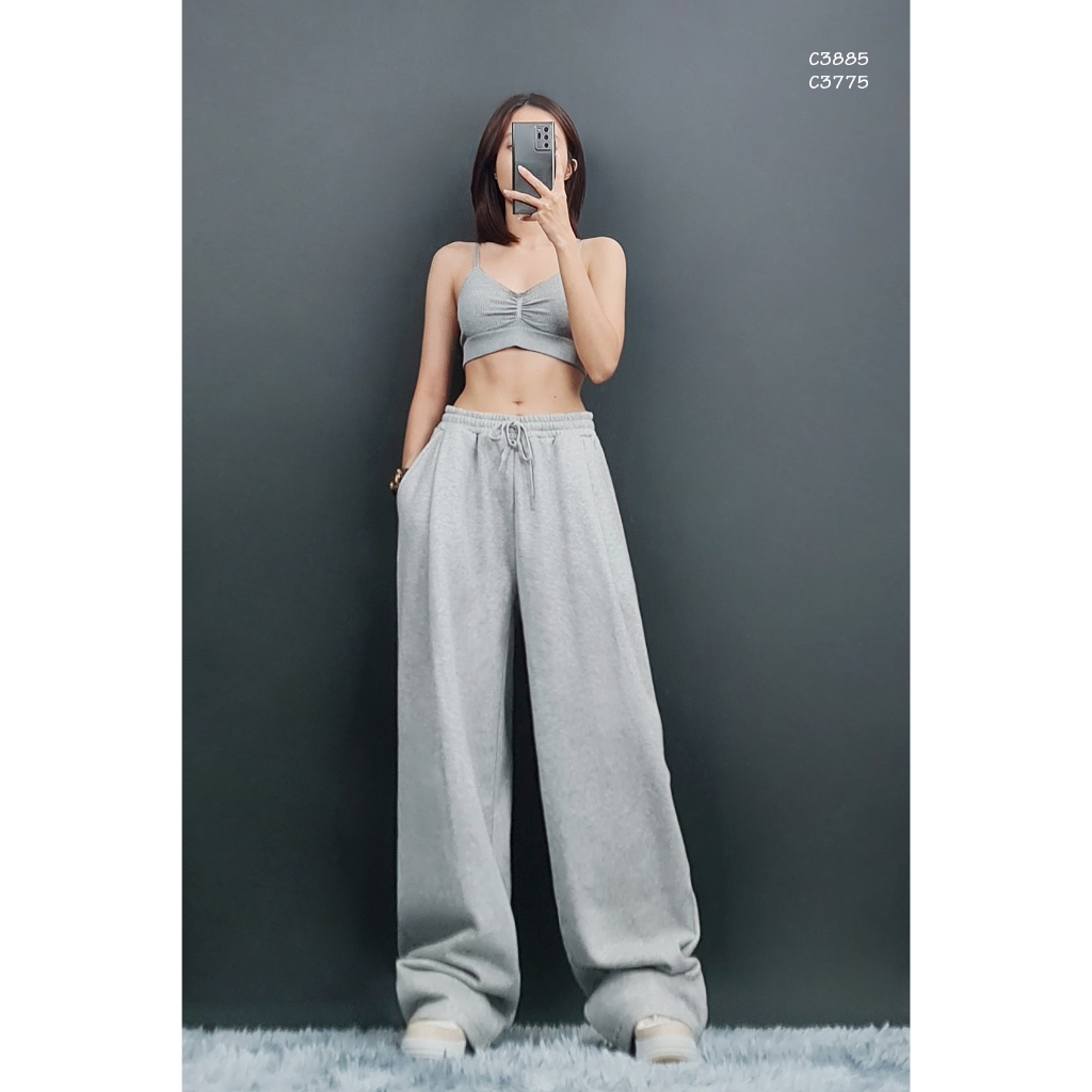 C3885 - Quần nỉ ống rộng xếp ly trước trơn | Shopee Việt Nam