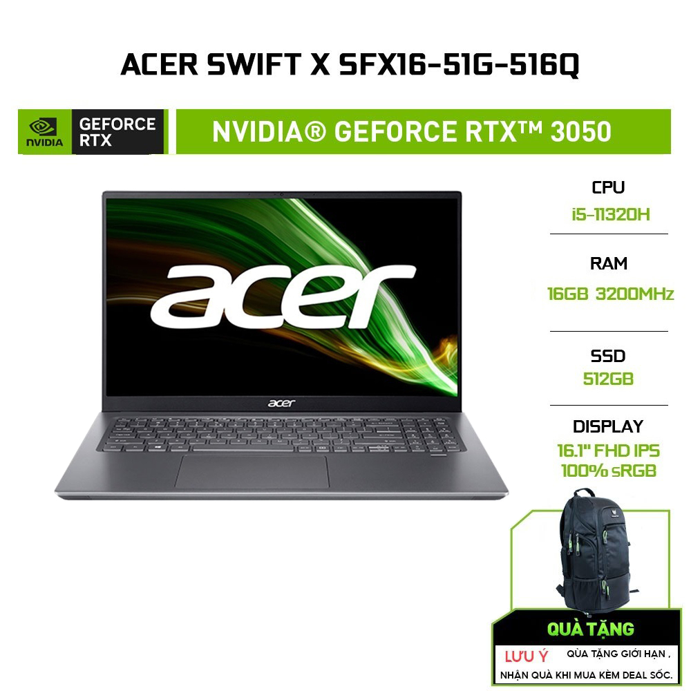 Laptop Acer Swift X SFX16-51G-516Q i5-11320H |GeForce®GTX™ 3050 4GB | Shopee Việt Nam